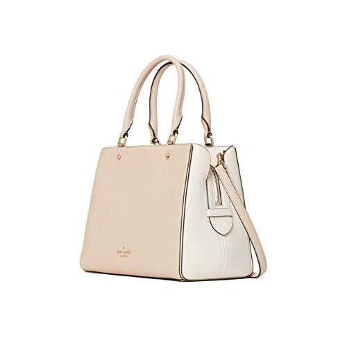 kate spade handbag purse Leila medium triple compartment satchel in leather, Light Sand