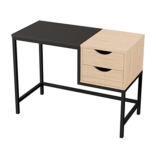 jiexi Small Computer Desk for Small Spaces, Modern Home Office Desk with Drawers, 39.3 Inch Home Office Laptop Table, Study Table for Bedroom, Office, Dorm and Workplace