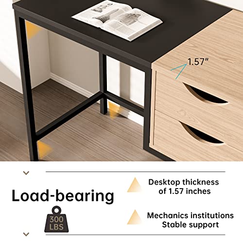 jiexi Small Computer Desk for Small Spaces, Modern Home Office Desk with Drawers, 39.3 Inch Home Office Laptop Table, Study Table for Bedroom, Office, Dorm and Workplace