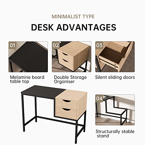 jiexi Small Computer Desk for Small Spaces, Modern Home Office Desk with Drawers, 39.3 Inch Home Office Laptop Table, Study Table for Bedroom, Office, Dorm and Workplace