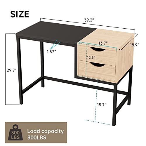 jiexi Small Computer Desk for Small Spaces, Modern Home Office Desk with Drawers, 39.3 Inch Home Office Laptop Table, Study Table for Bedroom, Office, Dorm and Workplace