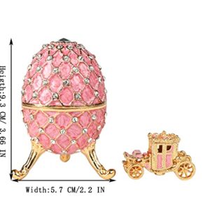 QIFU Vintage Pink Faberge Egg Style Enameled Trinket Box Hinged with Mini Royal Carriage