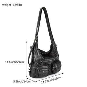 Black Skull Print Handbag Purse for Women Fashion Convertible Backpack Punk Hobo Shoulder Satchel for Christmas