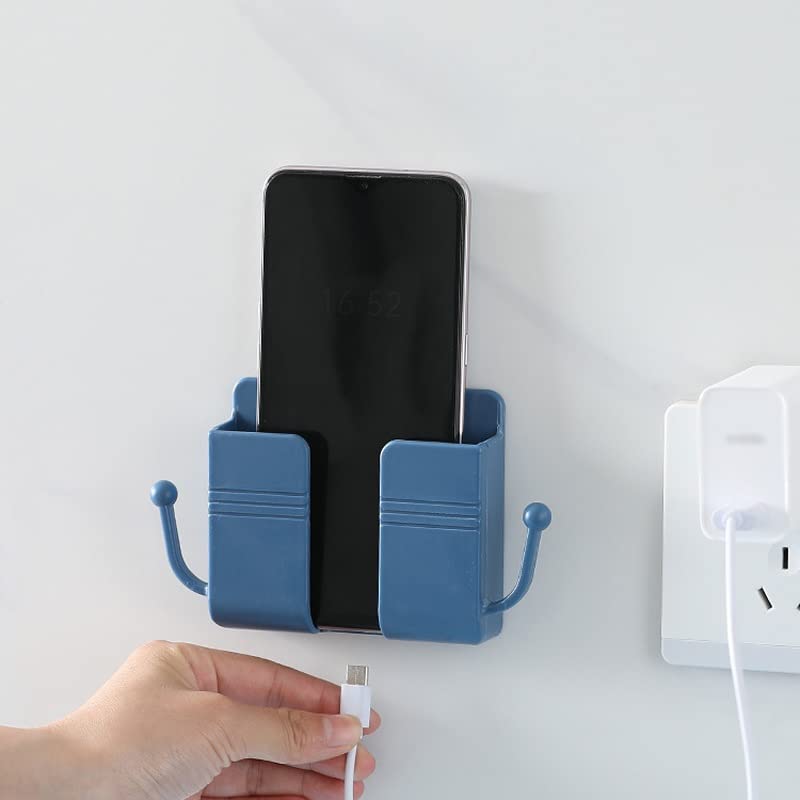 PDGJG Wall-mounted Mobile Phone Rack Remote Control Storage Box Charger Hook Line Charging Base Bracket (Color : Blue, Size : 1)