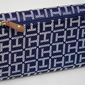 Tommy Hilfiger Women's Navy Blue Brown Logo Jacquard Checkbook Wallet Clutch Bag