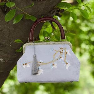 ZLXDP Traditional Embroidery Bag Chinese Tassel Handbag Women's Cheongsam Bag Hanfu Dinner Handbag (Color : D, Size : 26cmx17cmx8cm(LxHxW))