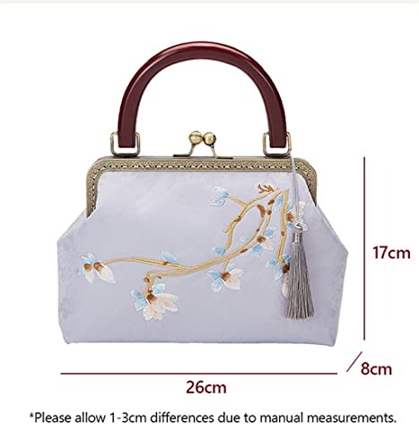 ZLXDP Traditional Embroidery Bag Chinese Tassel Handbag Women's Cheongsam Bag Hanfu Dinner Handbag (Color : D, Size : 26cmx17cmx8cm(LxHxW))