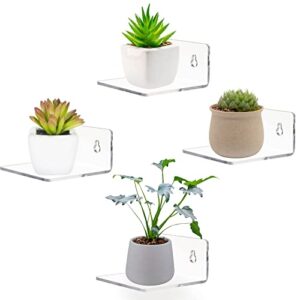 Acrylic Small Adhesive Wall Shelves,Mini Floating Shelves,Acrylic Display Shelves,Ledges for Pop Figures,Plant,Picture Photo Modern Wall for Bedroom Decor Living Room Wall Mounted - Clear