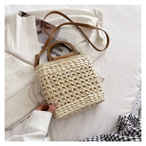 quul summer women tote bags handbags purses weave drawstring closure wooden handle beach shoulder bag