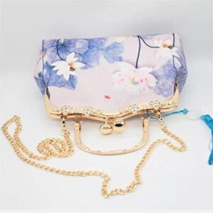 ZLXDP Women's Ethnic Style Antique Handbag with Tassel kiss Lock Women's Flower Handbag