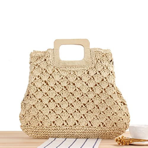 LIUZH Casual Rattan Large Capacity Tote Women Wicker Woven Wooden Handbags Summer Beach Bag Lady Big (Color : E, Size : 1)