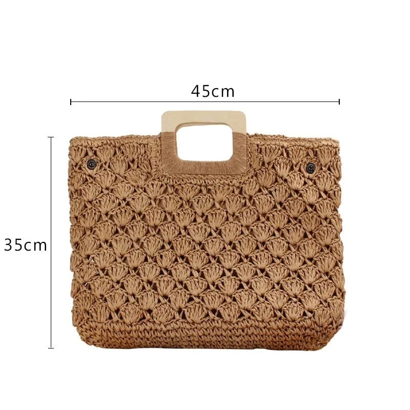 LIUZH Casual Rattan Large Capacity Tote Women Wicker Woven Wooden Handbags Summer Beach Bag Lady Big (Color : E, Size : 1)