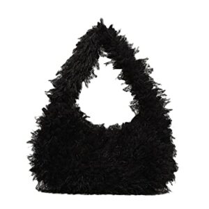 Verdusa Women's Faux Fur Fluffy Hobo Bag Furry Handbag Purse Black one-size