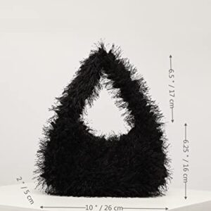 Verdusa Women's Faux Fur Fluffy Hobo Bag Furry Handbag Purse Black one-size