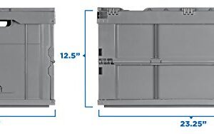 Mount-It! Folding Plastic Storage Crate, PACK OF 3, Collapsible Utility Distribution Container with Attached Lid, 65L Liter Capacity, Gray,