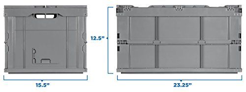 Mount-It! Folding Plastic Storage Crate, PACK OF 3, Collapsible Utility Distribution Container with Attached Lid, 65L Liter Capacity, Gray,