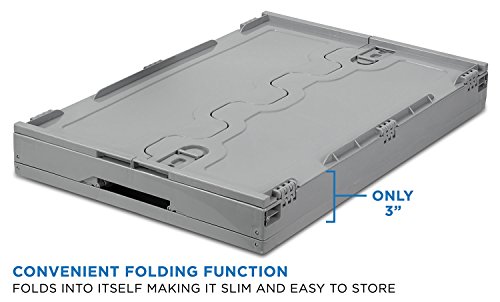 Mount-It! Folding Plastic Storage Crate, PACK OF 3, Collapsible Utility Distribution Container with Attached Lid, 65L Liter Capacity, Gray,