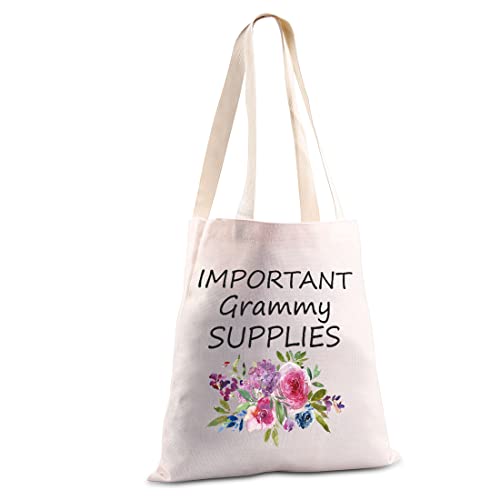 JXGZSO Important Grammy Supplies Tote Bag Grammy Gift Grandmother Gift Best Grandma Ever Gift Mother’s Day Gift (Grammy Supplies Tote)