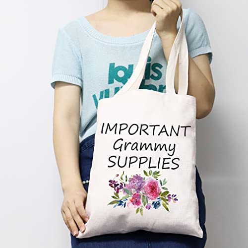 JXGZSO Important Grammy Supplies Tote Bag Grammy Gift Grandmother Gift Best Grandma Ever Gift Mother’s Day Gift (Grammy Supplies Tote)