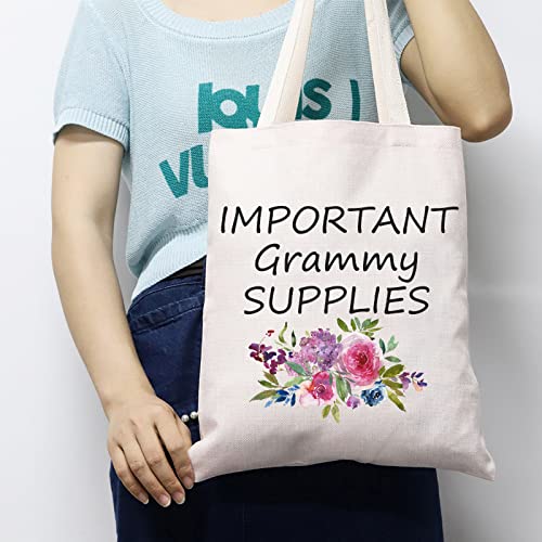 JXGZSO Important Grammy Supplies Tote Bag Grammy Gift Grandmother Gift Best Grandma Ever Gift Mother’s Day Gift (Grammy Supplies Tote)