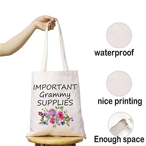 JXGZSO Important Grammy Supplies Tote Bag Grammy Gift Grandmother Gift Best Grandma Ever Gift Mother’s Day Gift (Grammy Supplies Tote)