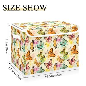 Caikeny Butterfly Storage Basket Retro Animal Storage Bin Box with Lids and Handle Large Collapsible Storage Cube Box for Shelves Bedroom Closet Office 16.5x12.6x11.8 In