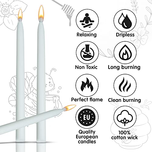 Neomious 6 pcs Beeswax Taper Candles, White Candle Sticks, Natural White Tapered Candles, 10 Inch Dripless Taper Candles, Bees Wax Candle Stick for Home Decor, Christmas, Shabbat, Thanksgiving