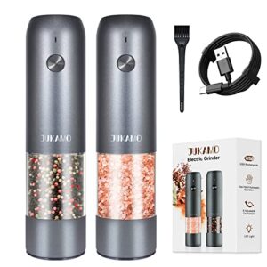 jukamo automatic usb electric salt and pepper grinder set, rechargeable salt and pepper shakers light up large capacity sky grey