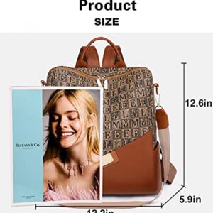 Kim Carrey Backpack Purse for Women PU Leather Casual Shoulder Bag Travel Backpack Ladies Satchel Bags (Brown)