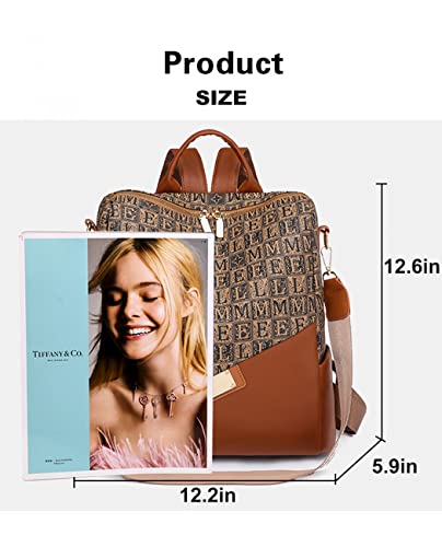 Kim Carrey Backpack Purse for Women PU Leather Casual Shoulder Bag Travel Backpack Ladies Satchel Bags (Brown)