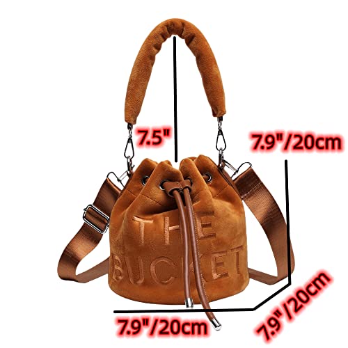 Velvet Bucket Cross body Bags for Women Drawstring Designer Shoulder Handbags Purses (Brown)