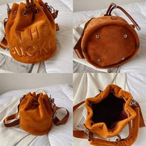 Velvet Bucket Cross body Bags for Women Drawstring Designer Shoulder Handbags Purses (Brown)