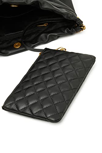 Quilted Leather Tote Bag for Women Large Shoulder Handbags Travel Work Purse With 1 Small Wristlet purse (1-Black)