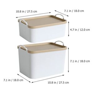 Cabilock 2pcs Plastic Storage Baskets with Lids Shelf Organizer Bins with Handle Stackable Storage Box Containers Makeup Cosmetic Organizer for Shelves Drawers Desktop Closet