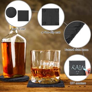 24 Pieces Slate Coasters Black Slate Stone Coasters Bulk Round and Square Stone Cup Coaster Set with Natural Rough Edge for Drinks Home Table Bar Kitchen Housewarming Gift