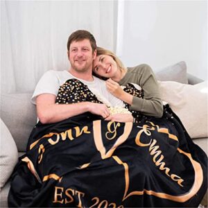 TINGSHOP Customized Heart Couples Blanket Personalized Blanket with Name for Couple Gift for Valentines Day Anniversary Birthday Christmas (Heart Blanket)