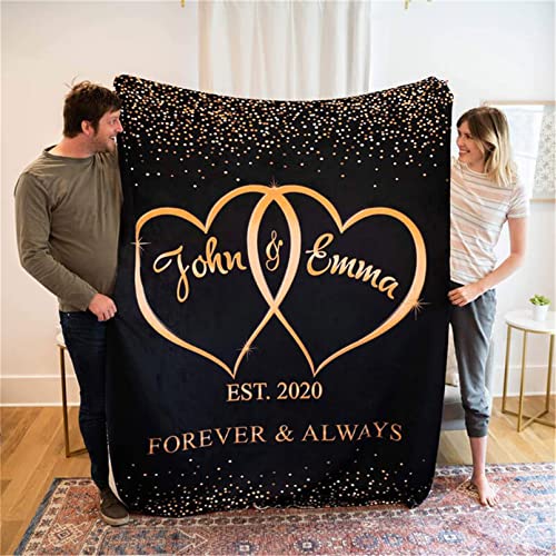 TINGSHOP Customized Heart Couples Blanket Personalized Blanket with Name for Couple Gift for Valentines Day Anniversary Birthday Christmas (Heart Blanket)