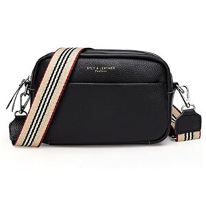 atgbiem black crossbody bags for women small leather cross body purse camera bag thick strap crossbody bags for women