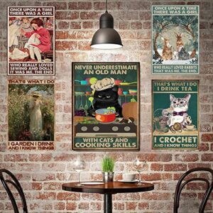 Geuuki Metal Sign Wake N' Bake Retro Metal Sign Funny Cat Metal Poster Vintage Black Cat Metal Poster 8x12 Inch