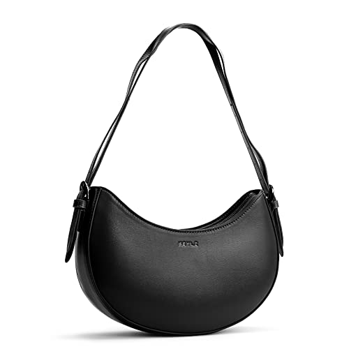 Keyli Shoulder Bag for Women Christmas Gifts Fashion Plain Weave Mini Purse Zipper Closure Shoulder Purses Tote Bags Clutch Adjustable Double Straps Tote Handbags Top-Handler Bag Black