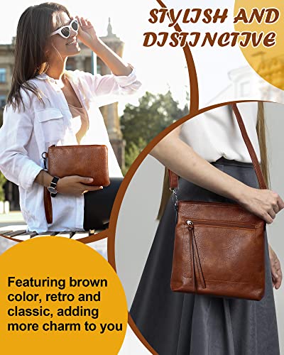 3 Pcs PU Leather Backpack Purse for Women Crossbody Purse Set Women's Crossbody Handbags Soft College Casual Shoulder Bag for Ladies Travel, Brown