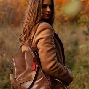 3 Pcs PU Leather Backpack Purse for Women Crossbody Purse Set Women's Crossbody Handbags Soft College Casual Shoulder Bag for Ladies Travel, Brown