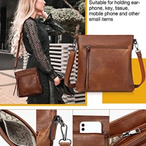 3 Pcs PU Leather Backpack Purse for Women Crossbody Purse Set Women's Crossbody Handbags Soft College Casual Shoulder Bag for Ladies Travel, Brown