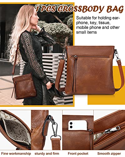 3 Pcs PU Leather Backpack Purse for Women Crossbody Purse Set Women's Crossbody Handbags Soft College Casual Shoulder Bag for Ladies Travel, Brown