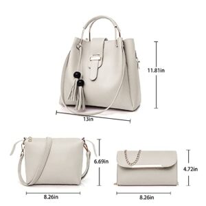 Leather Handbags for Women, 3Pcs Satchel Bags Tote Bag Hobo Tote Bag, 2022 Fashionable Handbags Shoulder Bag Purse Set Messenger Bag Fringe Bags (Beige)