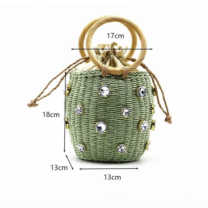 LIUZH Round Rattan Handmade Pearl Bag Bohemian Bucket Knitting Shoulder Crossbody Bead Beach Bag Holiday Tote (Color : D, Size : 1)