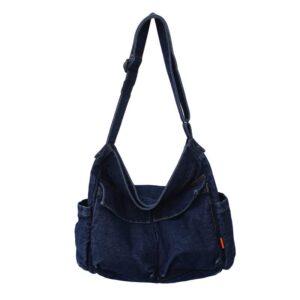 canvas messenger bag large hobo crossbody bag with multiple pockets canvas shoulder tote bag for women and men (dark blue)