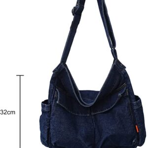 Canvas Messenger Bag Large Hobo Crossbody Bag with Multiple Pockets Canvas Shoulder Tote Bag for Women and Men (Dark Blue)