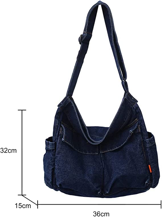 Canvas Messenger Bag Large Hobo Crossbody Bag with Multiple Pockets Canvas Shoulder Tote Bag for Women and Men (Dark Blue)