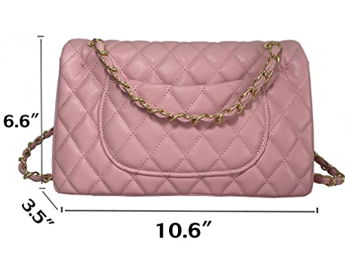 Yannie Womens Caviar Crossbody Shoulder Bags Quilted Cross body Satchel Handbags Women prom party Bag Purse with Gift Box (White)